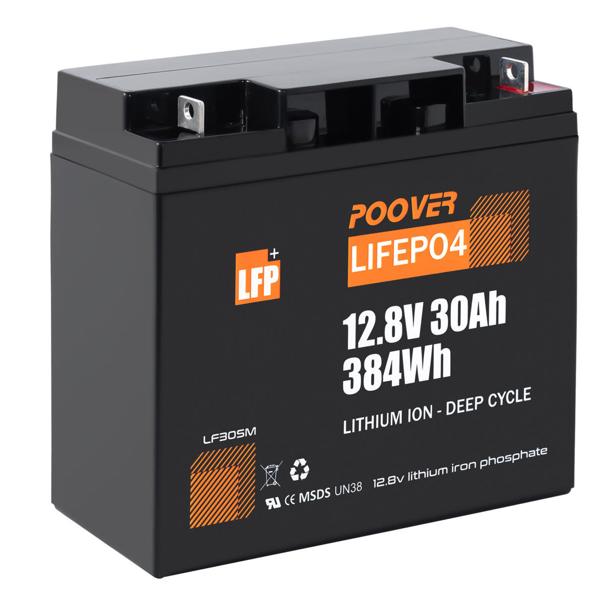 POOVER 12.8v 30ah LiFePO4 Lithium Battery Trolling Motor, Wheelchair ...