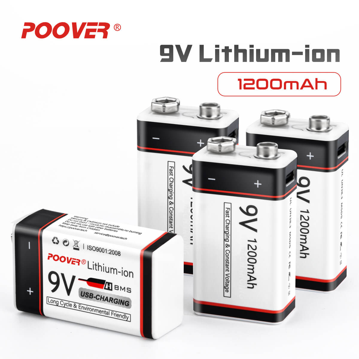 POOVER USB 9V Lithium ion Batteries 1200mAh– POOVER.TECH