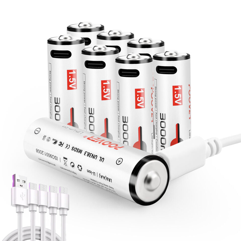 POOVER 1.5V USB AA Lithium ion Batteries 3000mWh– POOVER.TECH